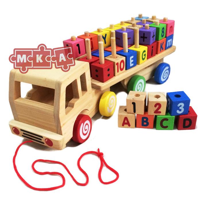 Jual Mainan Anak Kayu Edukasi Truk Abjad Huruf Angka Alphabet Truck ...