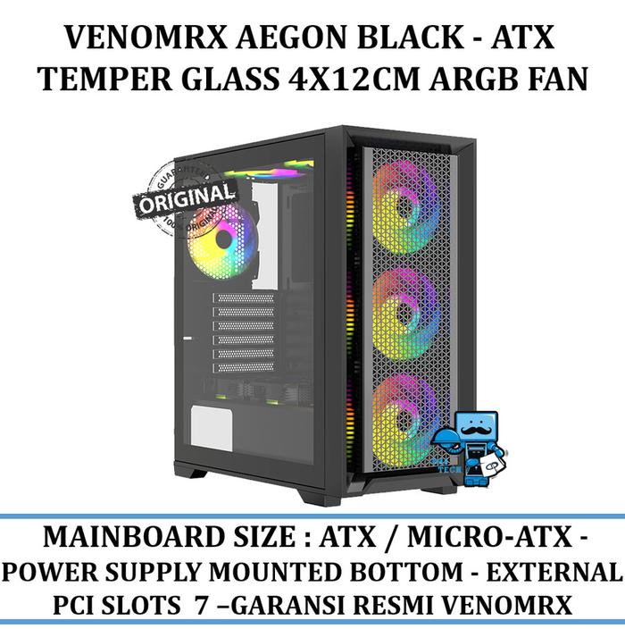Promo CASING PC VENOMRX AEGON BLACK - ATX TEMPER GLASS 4X12CM ARGB FAN ...