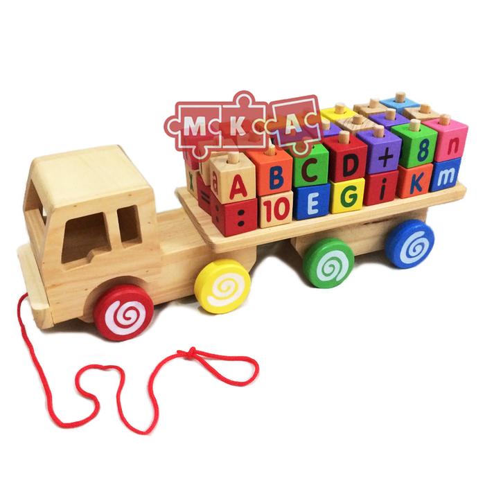 Jual Mainan Anak Kayu Edukasi Truk Abjad Huruf Angka Alphabet Truck ...