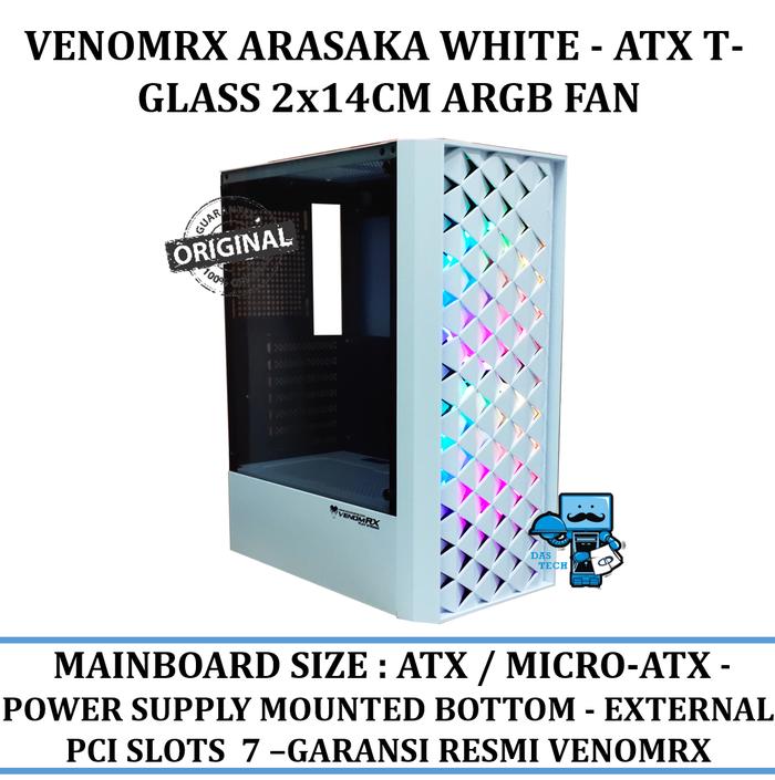 Jual Casing Pc Venomrx Arasaka White Atx Glass 2x14cm Argb Fan ...