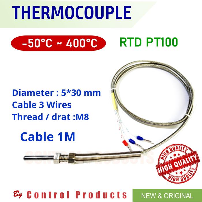 Jual Sensor suhu Thermocouple RTD PT100 Kabel 1M Drat M8 Uk.5x30mm 3 ...