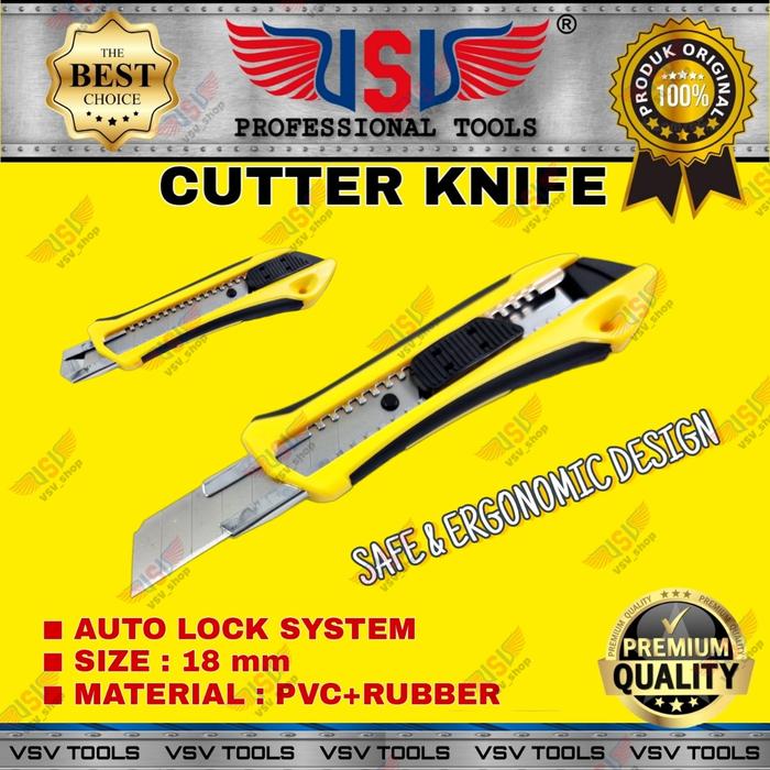 Jual VSV Pisau Cutter Besar 18mm Body PVC Karet Cutter Knife Auto-Lock ...