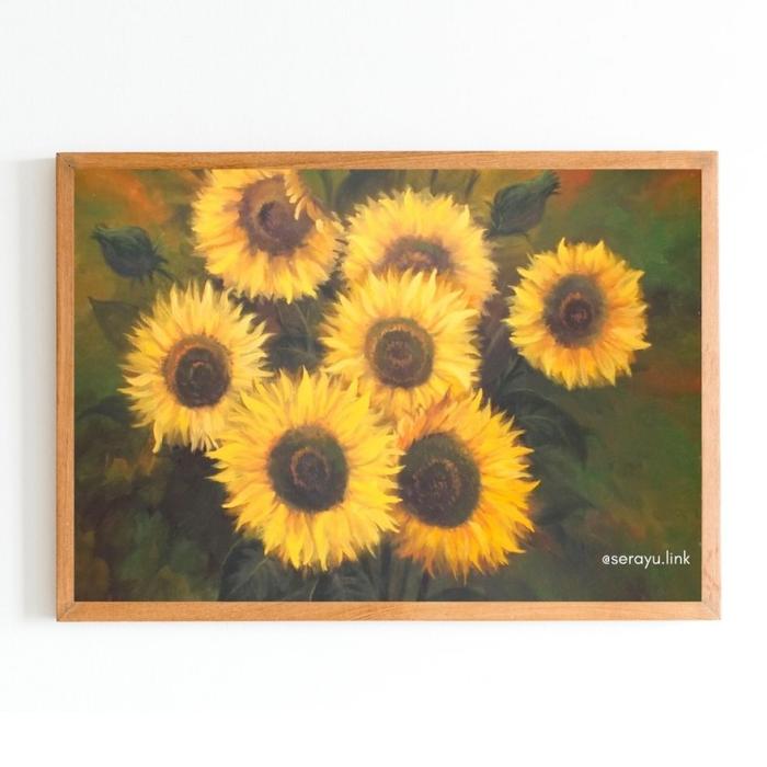 Jual Lukisan Cetak Bunga Warna Kuning Plus Frame Kayu 3D Blok Aesthetic ...
