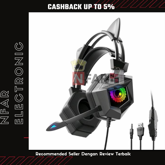 Jual Headphone Gaming Cat Ear LED Headset Kucing Gaming Microphone ...