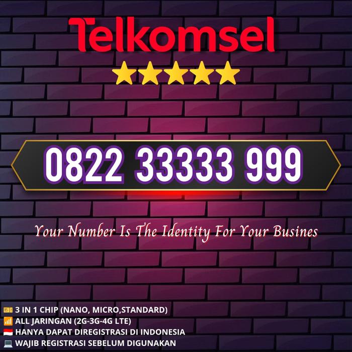 Jual Nomor Cantik Simpati Seri Panca Triple 999 Angka Rapi 0822 33333 999 - Kab. Malang - kartu ...