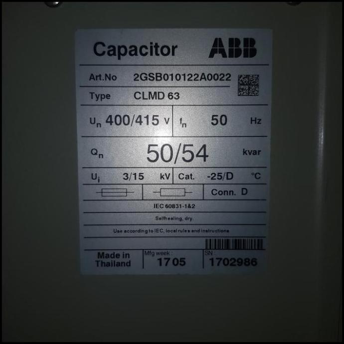 Jual Kapasitor 50/54 Kvar 400/415V Clmd 63 Abb Original - Jakarta Barat ...