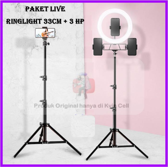 Jual Paket Lampu Ringlight 33cm Live Streaming Dan Tripod 2.1 Meter 3 Hp Di Seller Rumix ...
