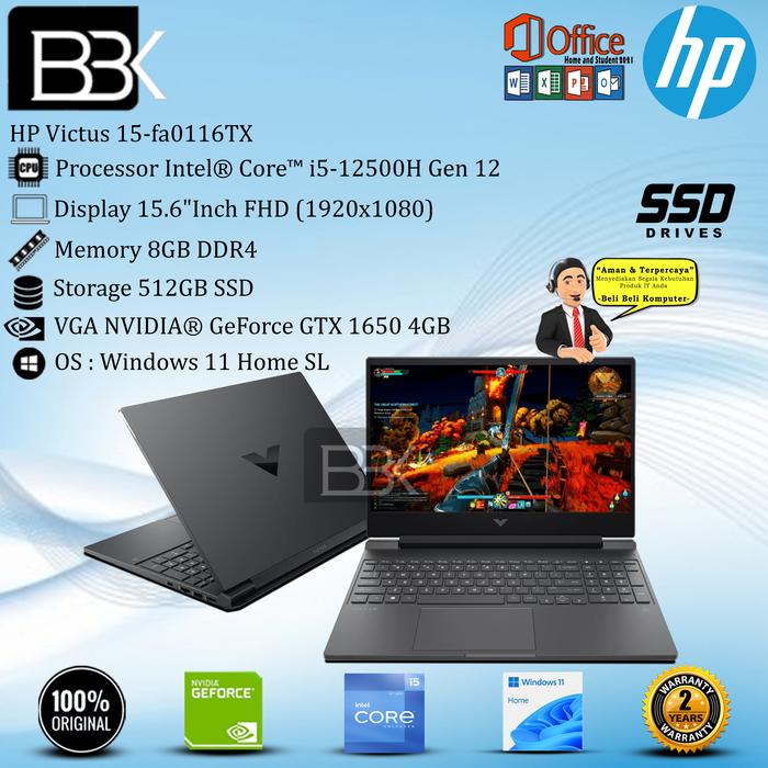 Jual HP Victus 15-fa0116TX i5-12500H 8GB 512GB SSD GTX 1650 W11HSL OHS 2YR - Jakarta Pusat ...