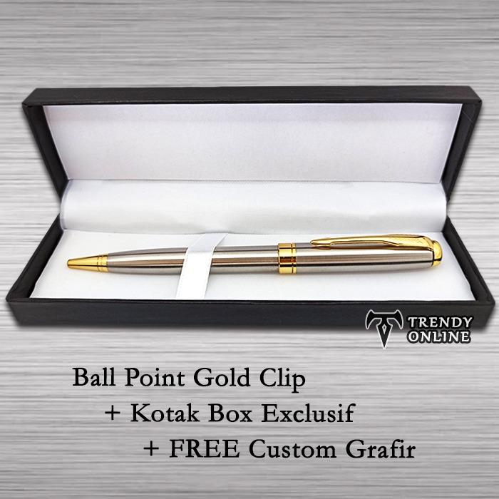 Jual pulpen stainless klip emas + kotak box + free grafir cetak nama di ...
