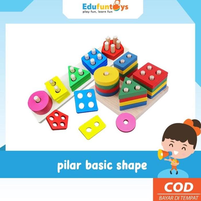 Jual [EFT] MENARA GEOMETRI pilar basic shape sorting/ mencocokan bentuk ...