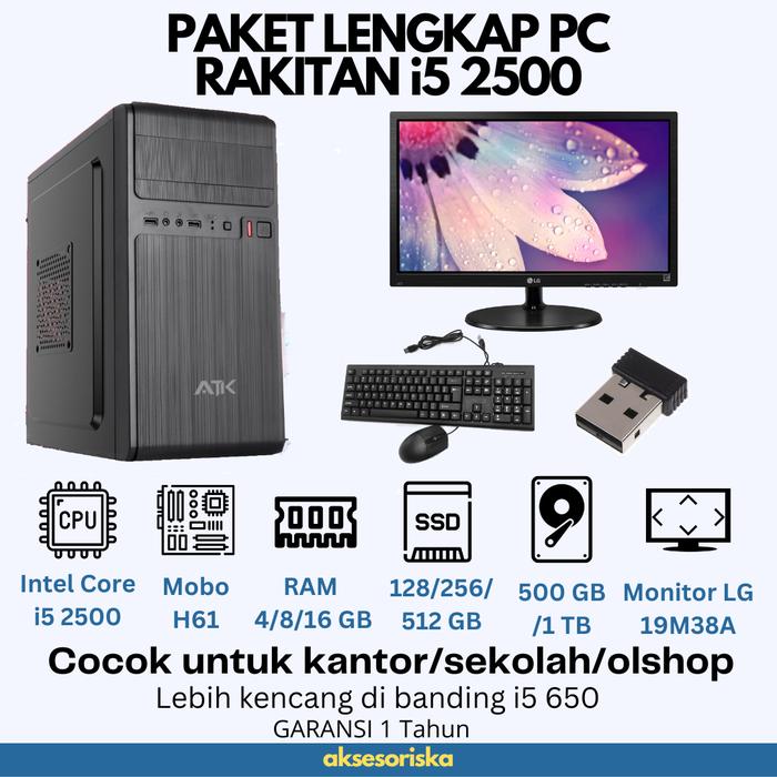 Jual PC RAKITAN KOMPUTER CPU KANTOR Intel Core i5 MONITOR LED LG 19 ...