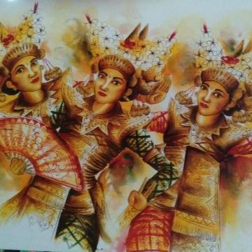 Jual Lukisan Penari Legong Bali (3 Tari Legong Bali) 135x85 Kanvas Saja ...