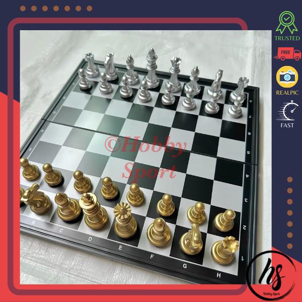 Jual Papan Catur Magnet M Sedang Silver Gold Lipat Folding Chess Board ...