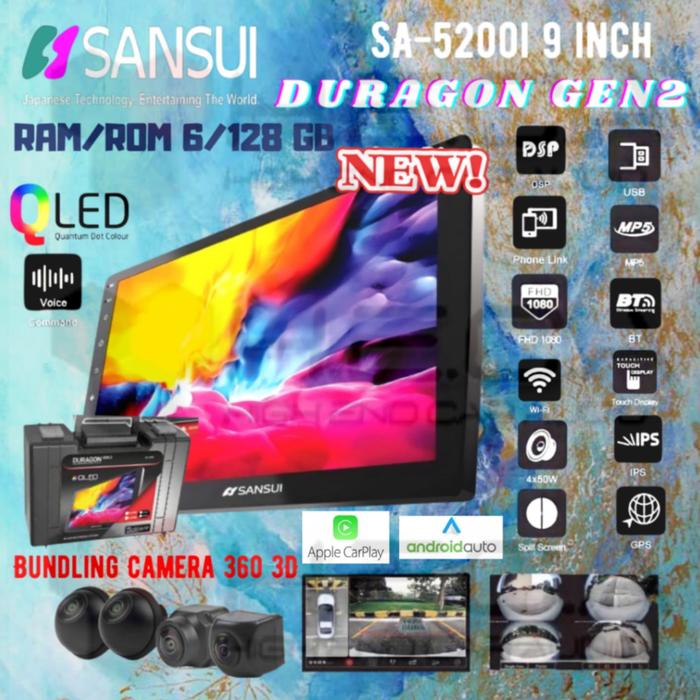 Jual Sansui SA-5200I DURAGON Gen-2 6/128 Android 9" Head Unit + Camera ...