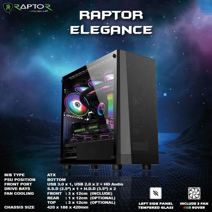 Jual Casing Komputer PC 3Power Up Raptor Elegance with LED FAN M-ATX ...