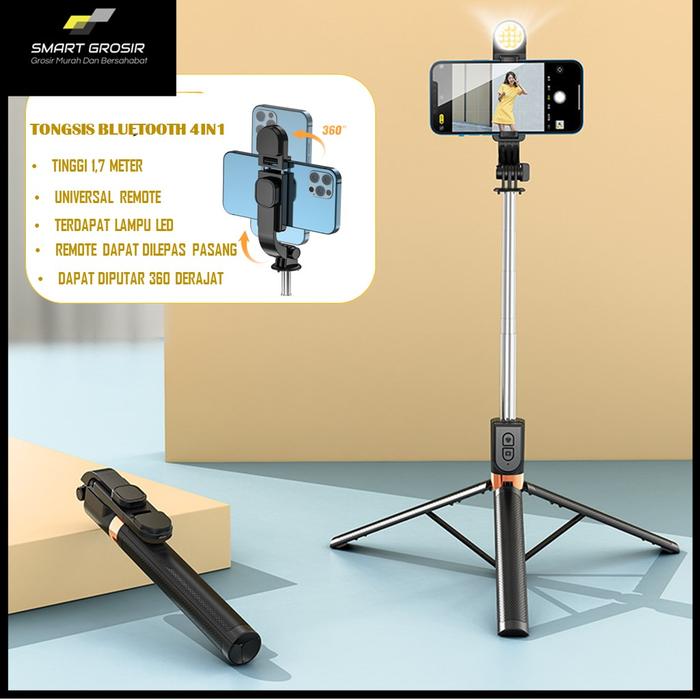 Promo Tongsis Bluetooth 1.7 Meter Selfie Stick 4IN1 LED Tripod Selfie ...