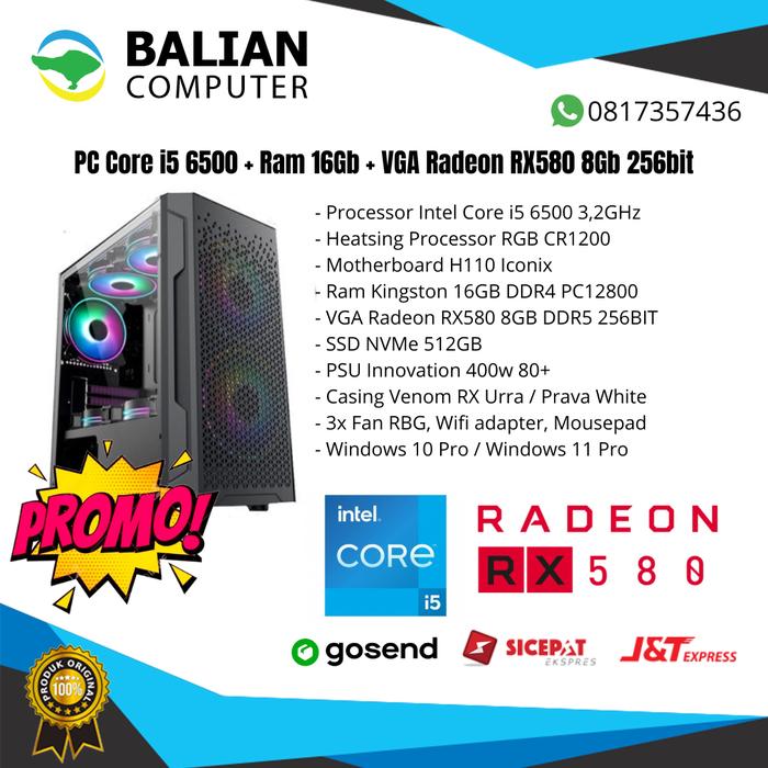 Jual CPU/PC Rakitan Core i5 6500, VGA RX580 8GB 256bit, Ram 16GB ddr4 ...