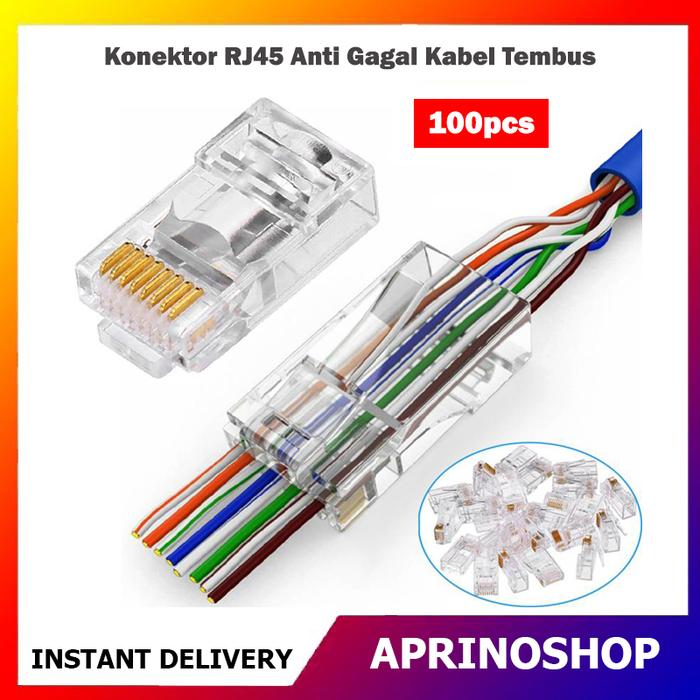 Jual Konektor RJ45 isi 100pcs Anti Gagal Kabel Tembus RJ45 Kabel UTP ...