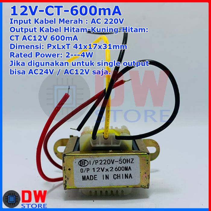 Jual Trafo Transformer Power Supply CT nonCT 220V AC 6V 9V 12V 15V 300mA-1A - 12V-CT-600mA - Kab ...