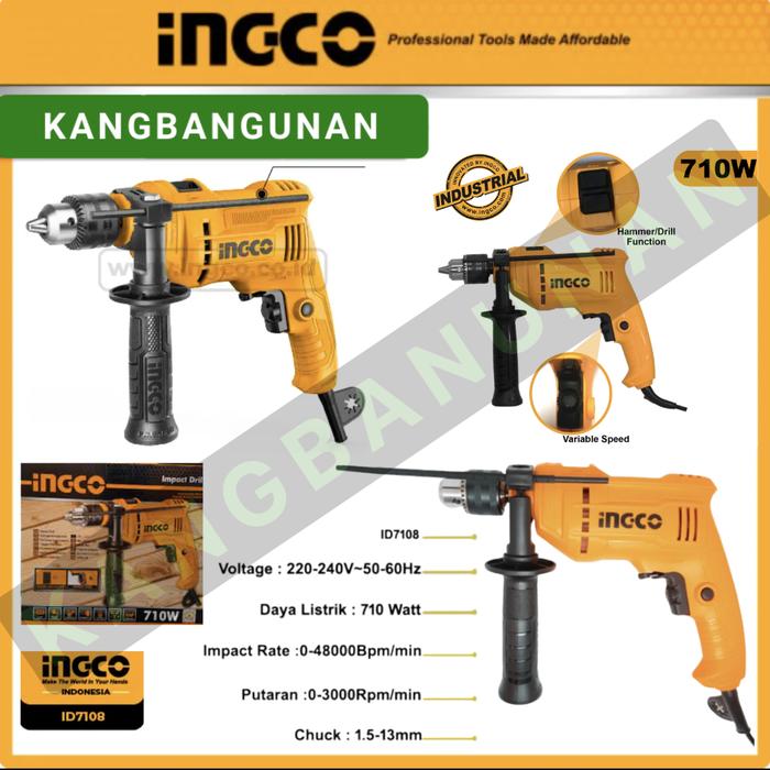 Promo Mesin Bor Tembok Listrik 13mm Impact drill 710watt INGCO ID7108 ...