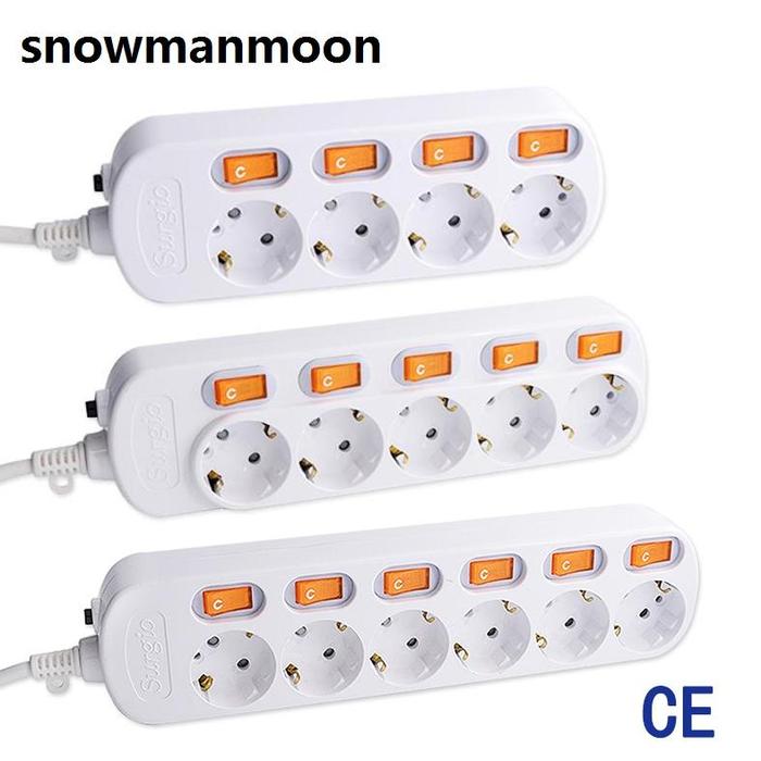 Jual Electrical Power Strip Surge Protection 3 4 5 6 EU Outlets 16A ...