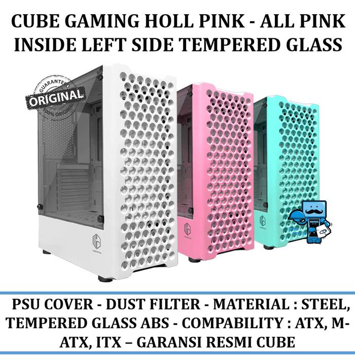 Jual CASING PC CUBE GAMING HOLL - ALL PINK INSIDE LEFT SIDE TEMPERED ...