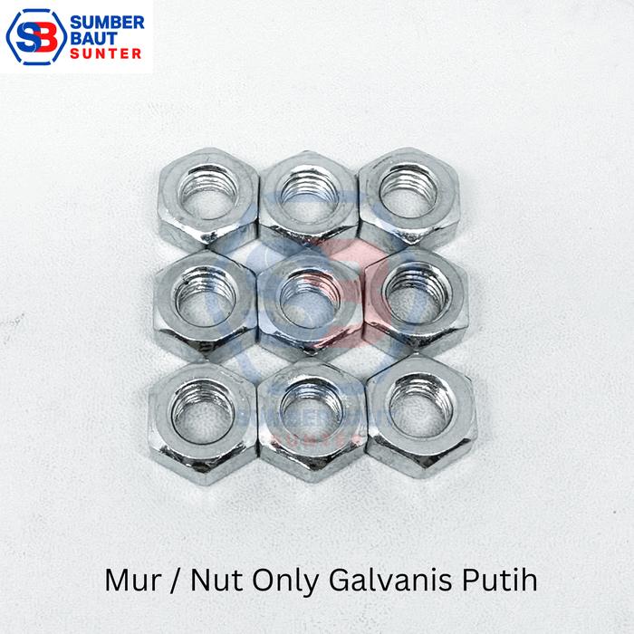 Jual M3 x 0.50 Mur Besi Galvanis Putih Nut Only Hexagon 3 mm isi 100 ...