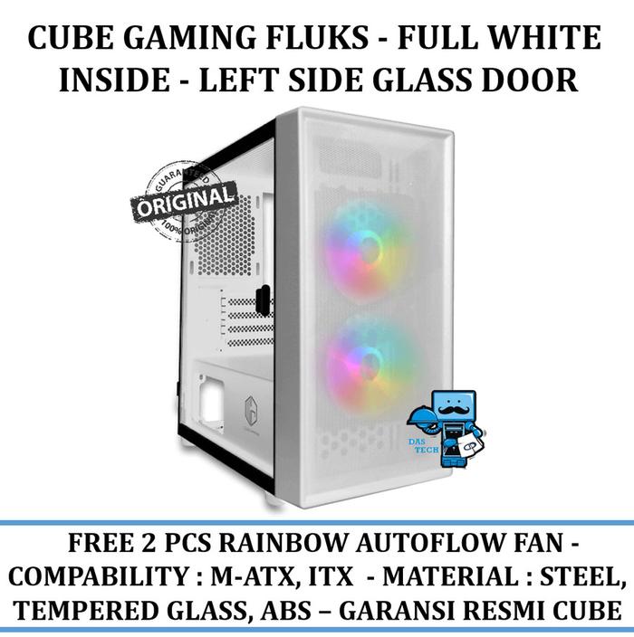 Promo CASING PC CUBE GAMING FLUKS - FULL WHITE INSIDE - LEFT SIDE GLASS ...