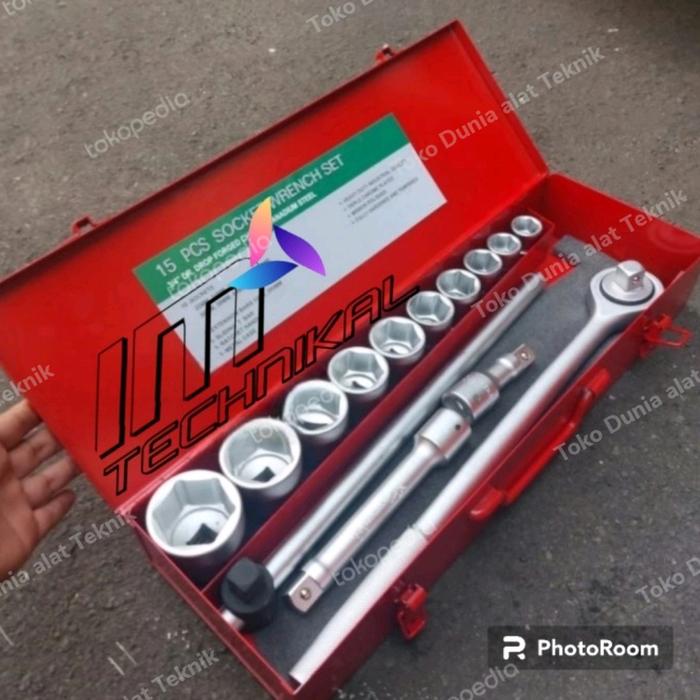 Jual Socket Wrench Set 15 Pcs 3/4" DR 6 PT Metric Kunci Shock Tjap Mata ...
