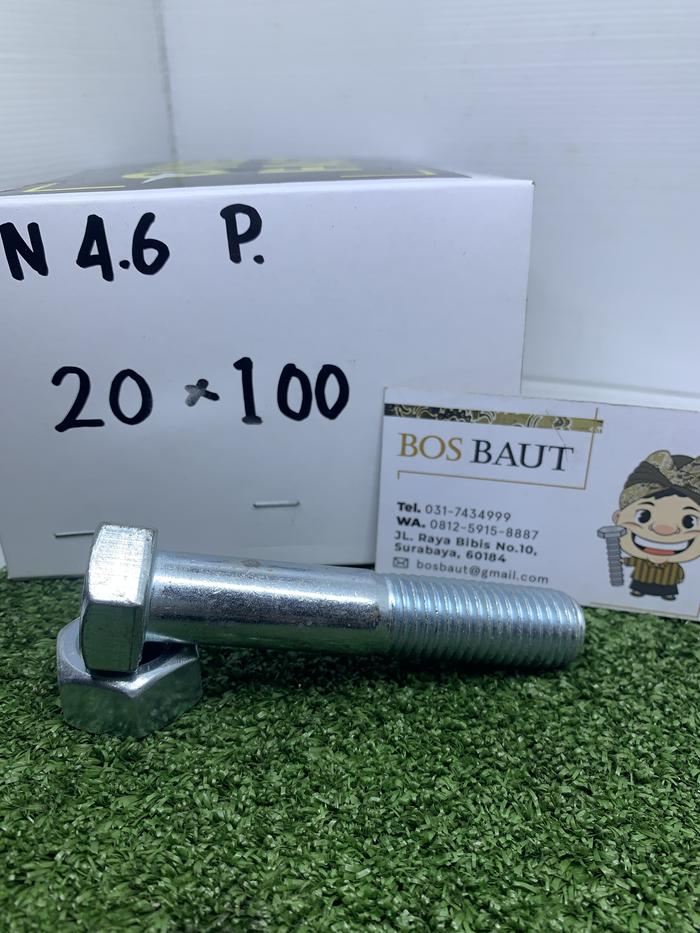 Jual Baut Mur Besi, Baut Mur Hexagon Besi M20X100 Putih P2.5 (Kunci 30 ...