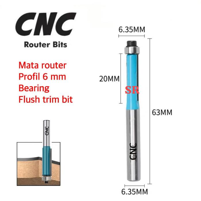Jual Mata Profil/Router Bits/Laminate Flush Trimming Bit Lurus 6mm Roda ...