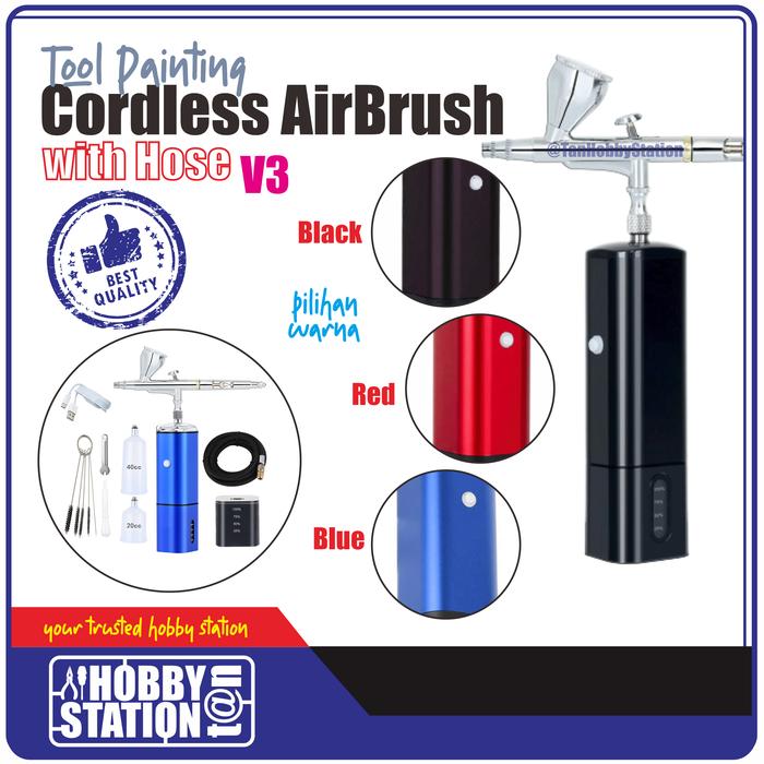Jual Portable Cordless AirBrush Dual Action & Hose V3 - Repaint - Merah ...