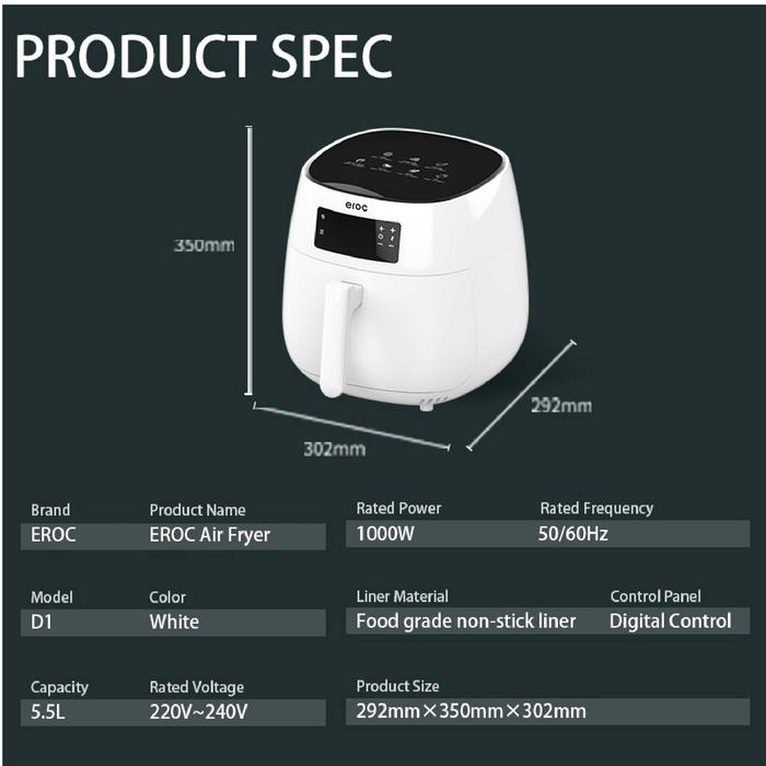 Jual Eroc Air Fryer Smart Control - 5.5 Liter- Digital Preset - Model ...