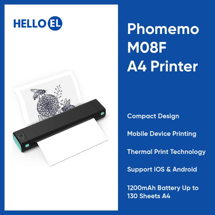 Jual Phomemo M08F A4 Portable Thermal Bluetooth Printer - Full Black ...