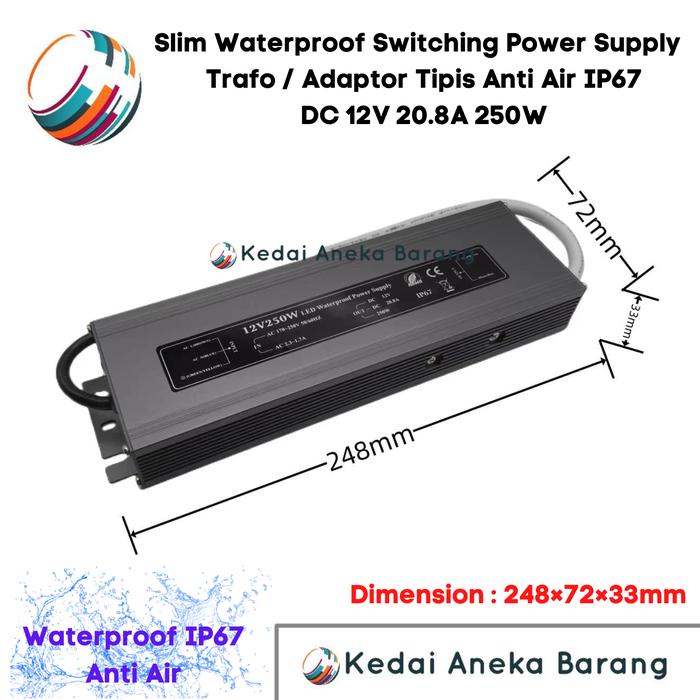 Jual Slim Waterproof Power Supply Trafo Adaptor Outdoor IP67 12V 250W ...