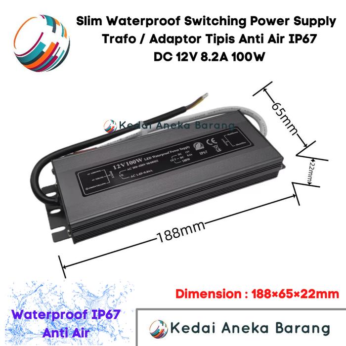 Jual Slim Waterproof Power Supply Trafo Adaptor Outdoor IP67 12V 100W ...