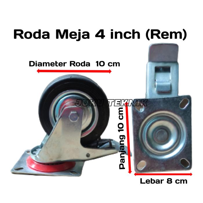 Jual Roda Meja 4" Hidup Rem/Roda Troli/Roda Karet/Roda Gerobak 4" Hidup ...