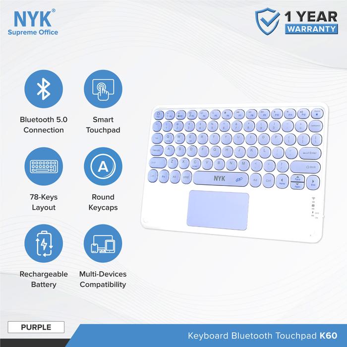 Promo Keyboard Bluetooth Mini NYK Ungu Touchpad K60 Purple - Jakarta ...