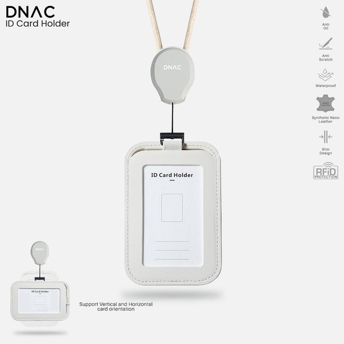 Jual DNAC ID Card Holder and Card Slots with Ribbon Lanyard - White ...