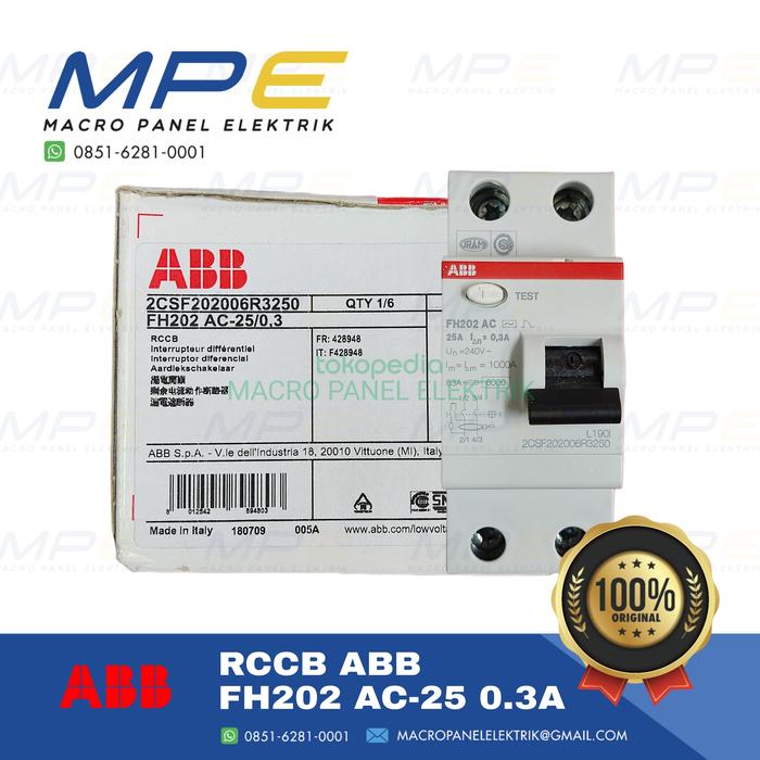 Jual RCCB ABB FH202 AC-25 0,3A 300mA / ELCB RCCB FH202 2P 25A 300mA 0.3 ...