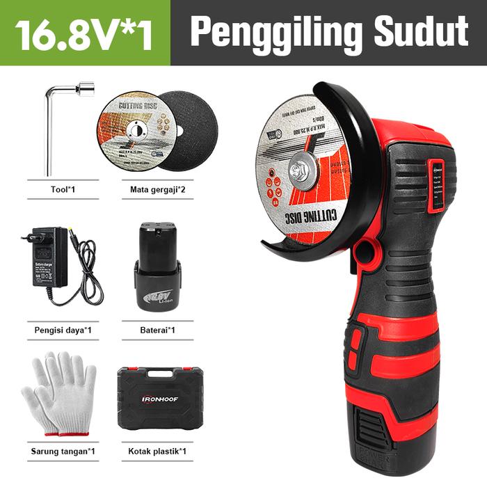 Promo IRONHOOF 12V Angle Grinder Brushless Baterai Mesin Gerinda ...