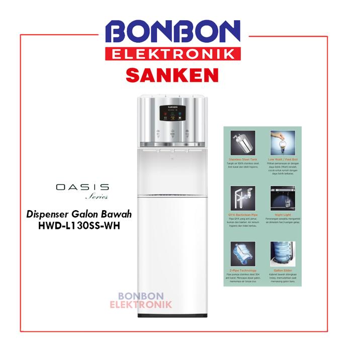 Promo Sanken Dispenser Galon Bawah HWD-L130SS-WH Oasis Stainless Steel ...