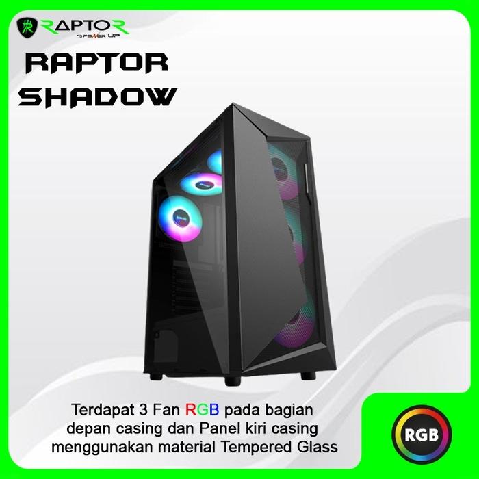 Jual POWER UP CASING RAPTOR SHADOW MID TOWER + 3 FAN RGB TEMPERED GLASS ...