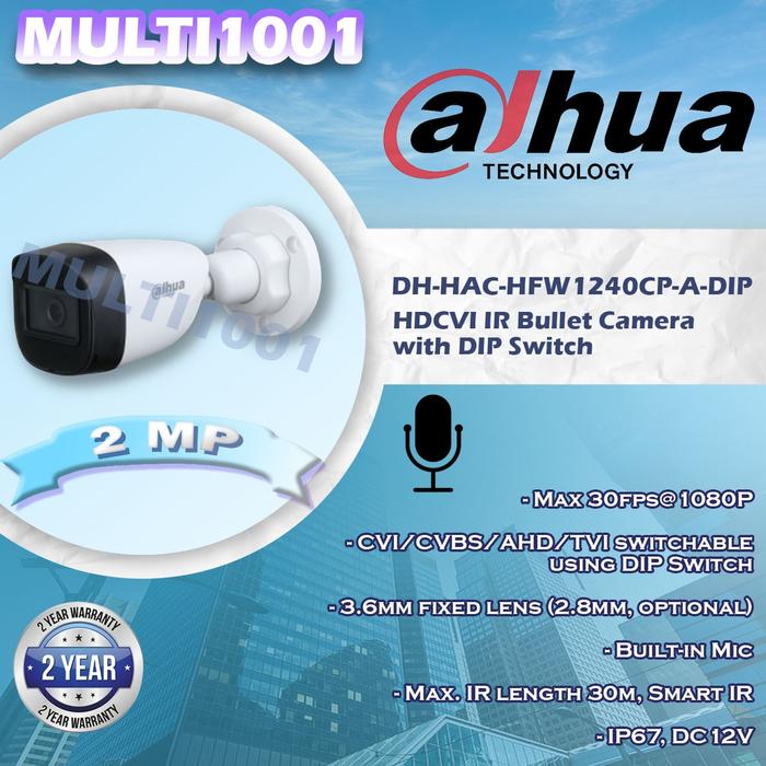 Jual Camera CCTV Dahua Outdoor 2MP Built-in Mic HFW1240CP-A-DIP ...