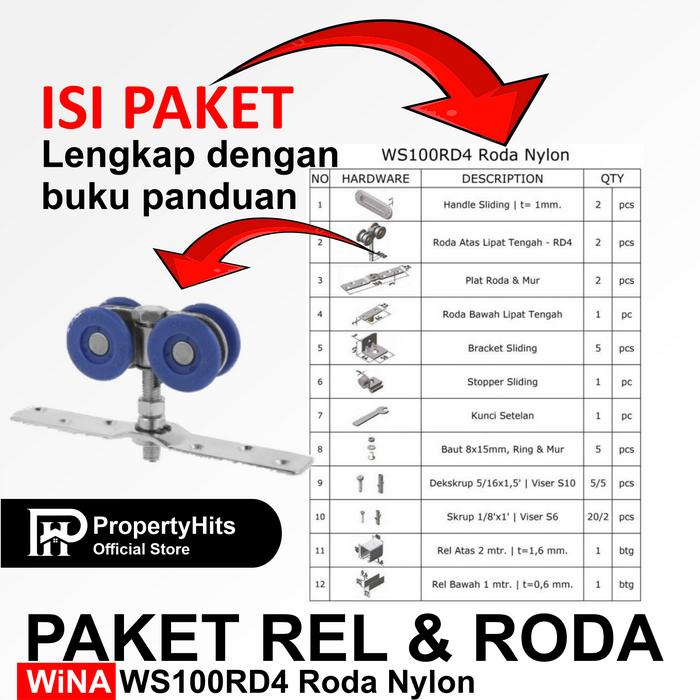 Jual Rel dan Roda Pintu Sliding Geser Kamar - Merk WiNA WS100 RD4 Nylon ...