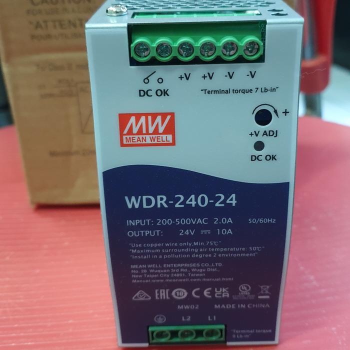 Jual MEANWELL Switching Power Supply WDR-240-24 In 200-500VAC Out 24VDC ...