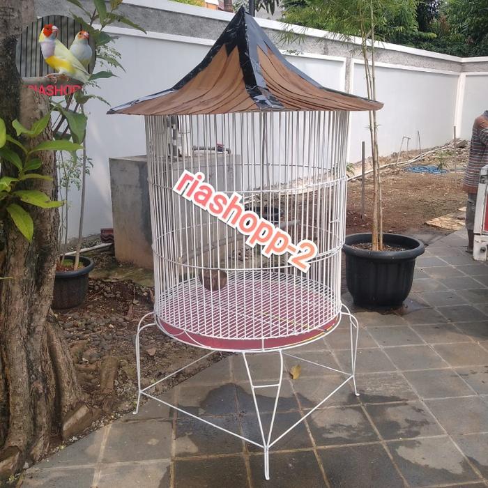Jual sangkar kandang besi standing bulat besar atap kayu koloni aviary mini - Jakarta Timur ...