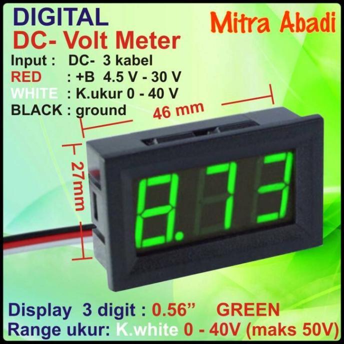 Jual Voltmeter DC 0V-40V 0,56 inch Hijau/Green (3 Kabel) + Frame ...