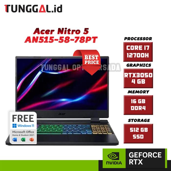 Jual Acer Nitro 5 AN515 58 78PT RTX 3050 i7 12700H 15.6" 144Hz 16GB W11 OHS - Kota Magelang ...