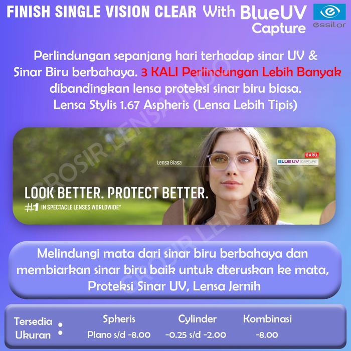 Jual Lensa Essilor Blue UV Capture Stylis 1.67 Aspheris Crizal Sapphire ...